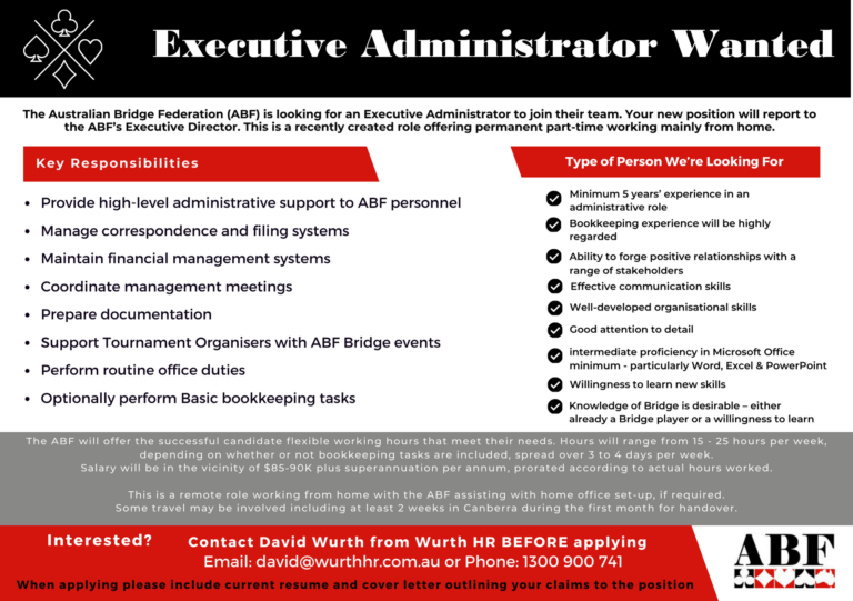 Australian Bridge Federation » The ABF is Hiring